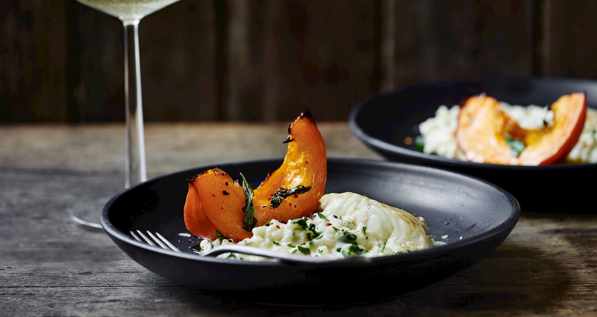 Bagt græskar med risotto og torsk - Smagfuld og lækker - Se opskriften her